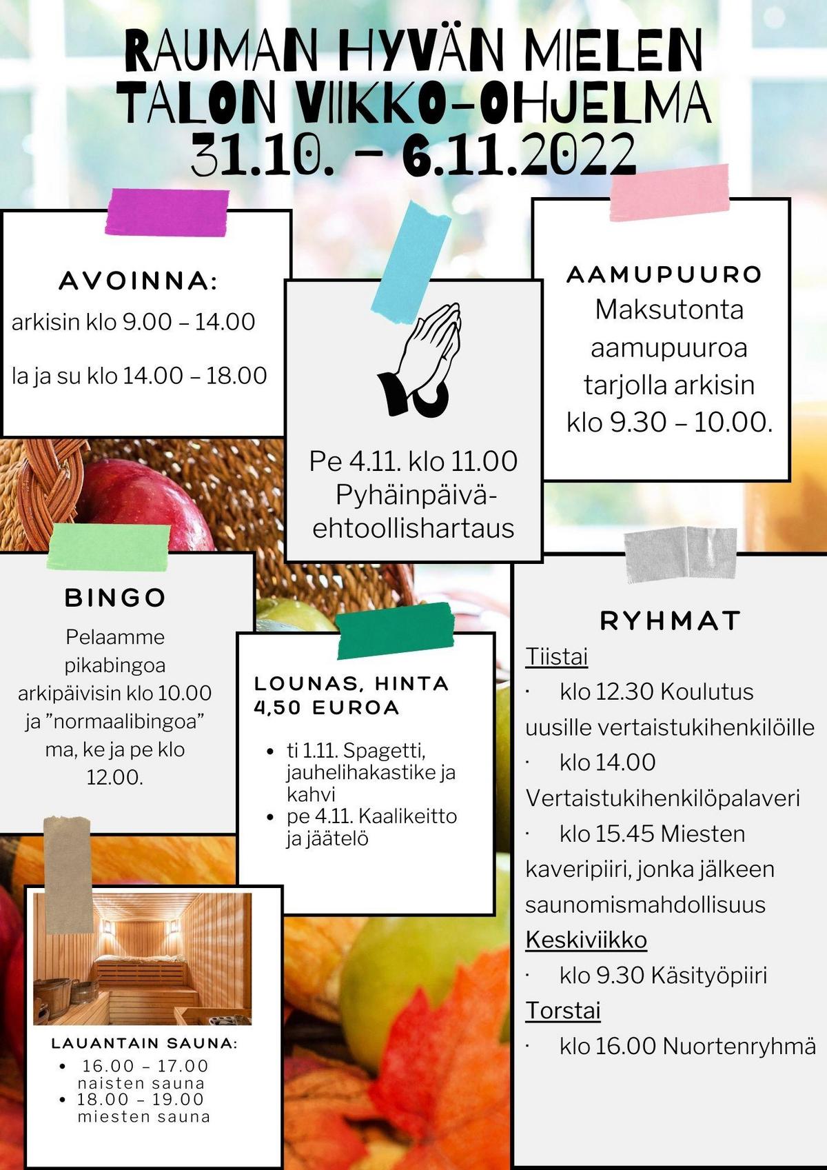 Viikko-ohjelma 31.10.-6.11.2022 - Rauman MTY Friski Tuult ry